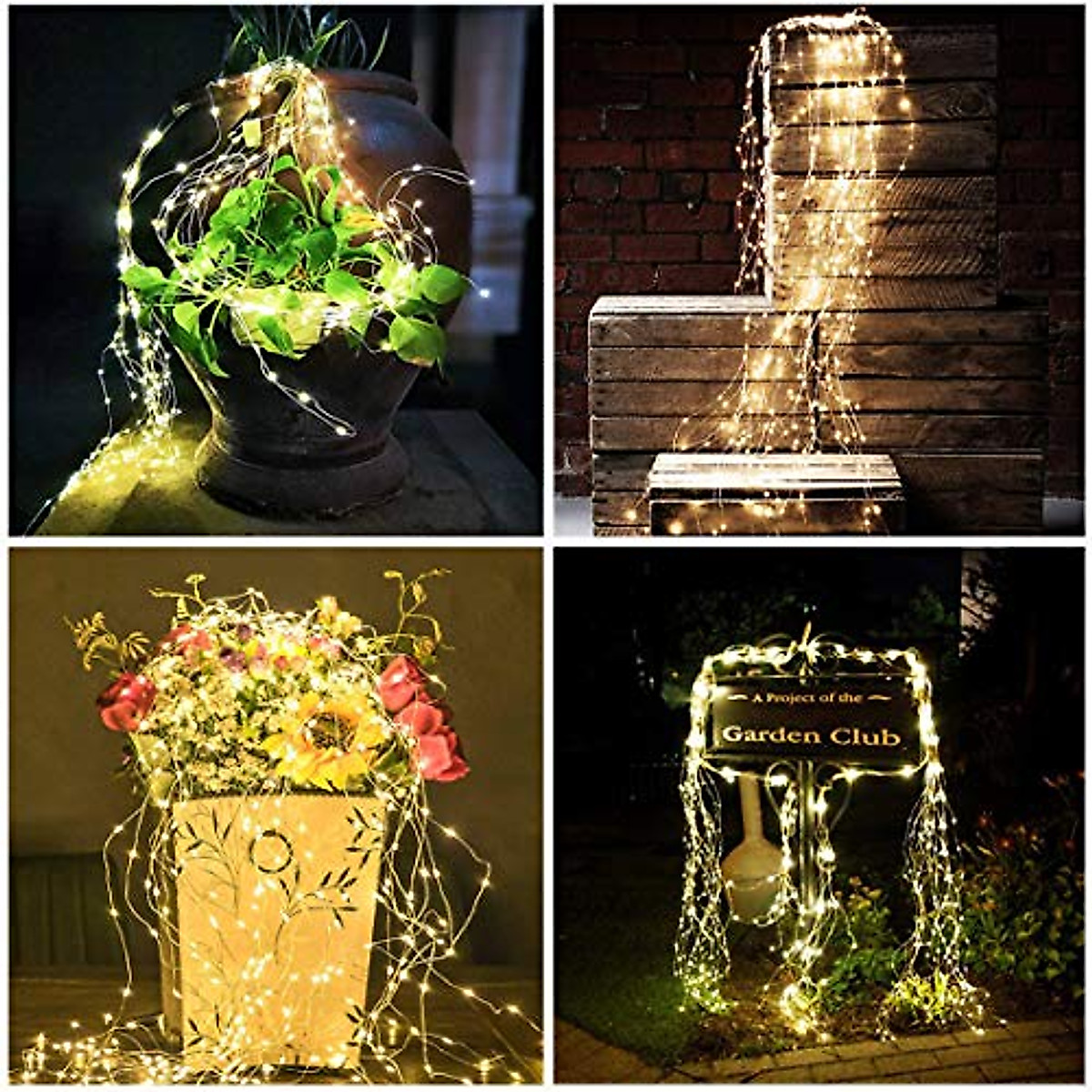 PXBNIUYA 220 LED Solar Firefly Bunch Lights, Fairy Copper Wire Waterproof Decorative Light, 8 Flashing Modes, Solar Vine Waterfall Watering Can Light, Outdoor Patio Garden Light (No Watering Can)