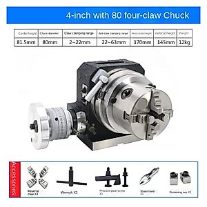 KACOME 4/6 Inche Three-jaw Chuck Milling Machine Indexing Head Rotary Table Universal Indexing Plate Rotating Vertical Horizontal(4 (80mm Four-jaw))