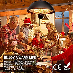 1500W Patio Hanging Heater, Infrared Patio Heater for Indoor and Outdoor.Infrared Hanging Patio Heater with 3 Adjustable Modes 600W/900W/1500W.