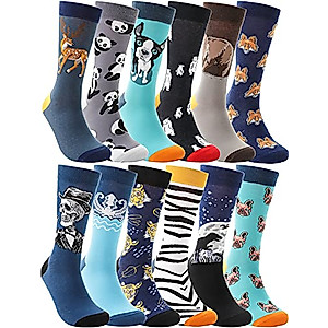 Funny Socks for Women Men Fun Cozy Crazy Cute Novelty Fashion Gift Breathable Cotton Boot Socks Stocking Stuffers（Cute - Animal Style A（12 Pairs）,L)