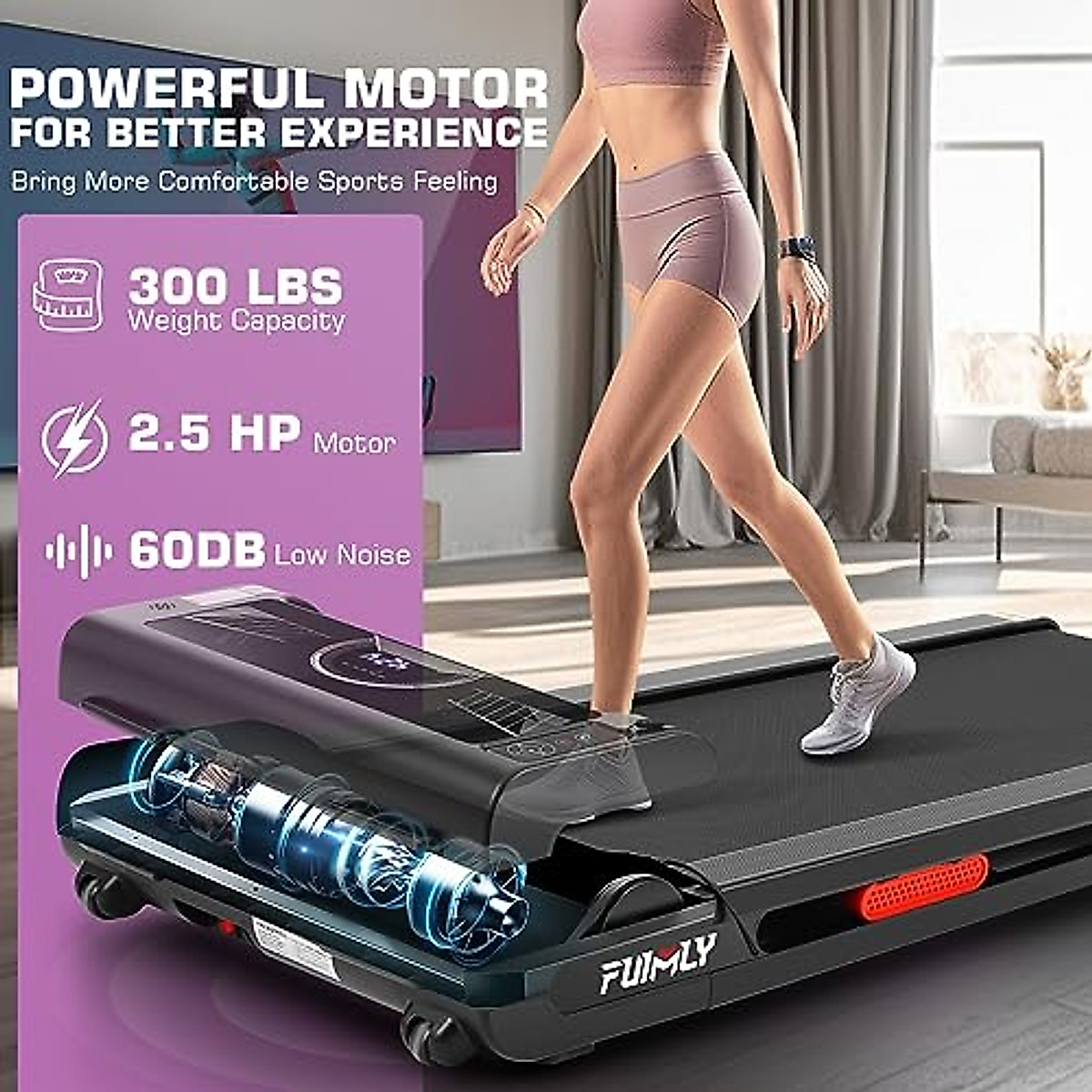 FUNMILY Under Desk Treadmill 2 in 1 Walking Pad Treadmill, 2.5HP Treadmills for Home 300lbs Weight Capacity, App & Bluetooth Remote Control Running Machine with Shock Absorption System & LED Display
