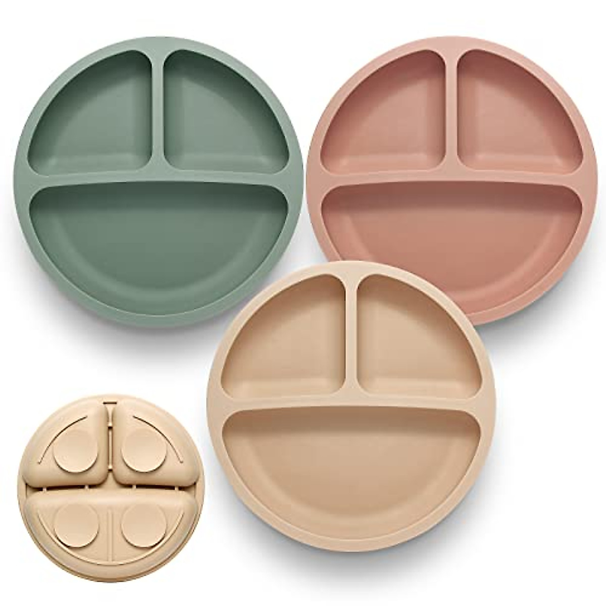 Eascrozn Suction Plates for Baby 3 pack, Stay Put Divided Toddler Plates, 100% Food Grade Silicone Baby Plates, BPA Free, Baby Feeding Supplies, Microwave & Dishwasher Safe