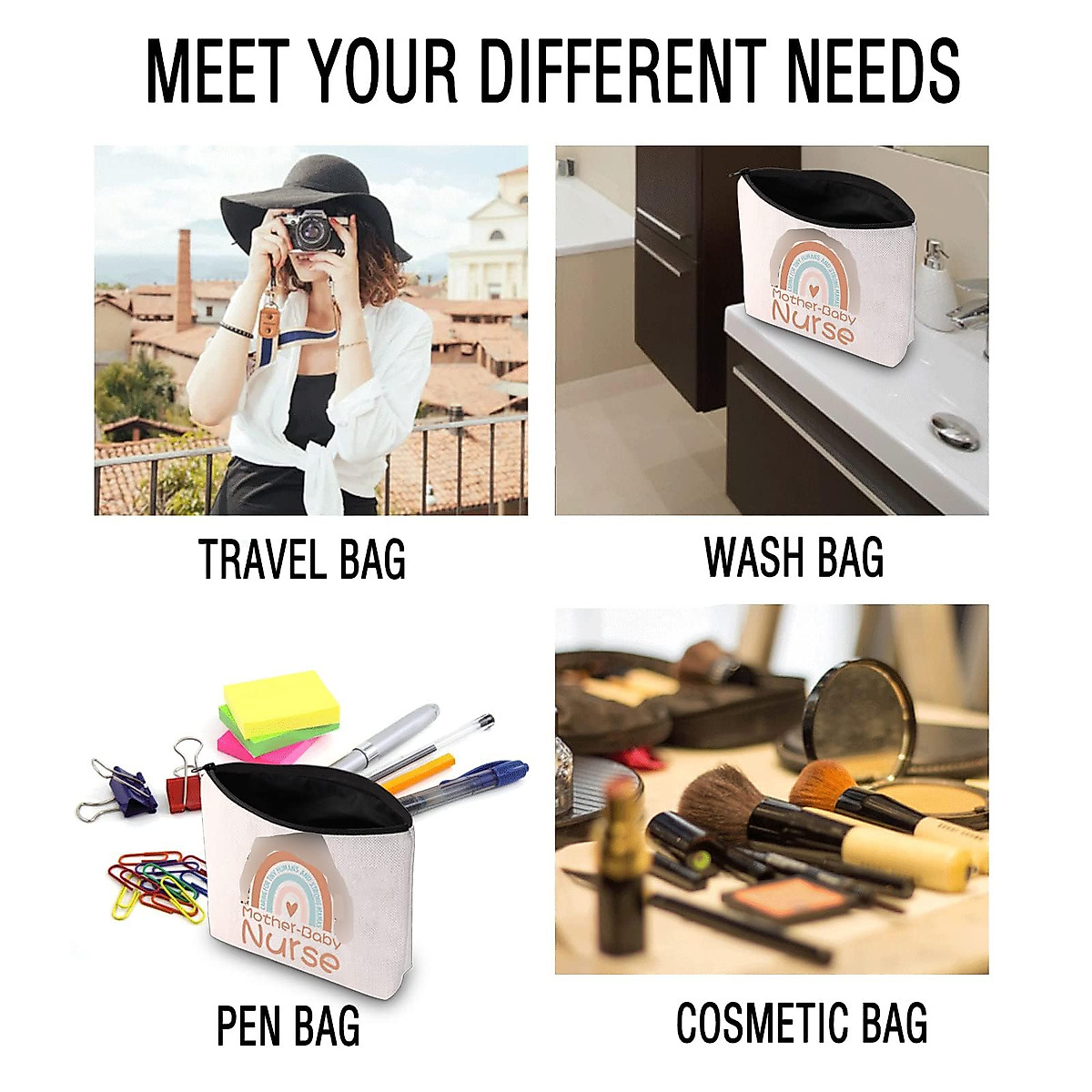 JXGZSO Mother Baby Nurse Rainbow Cosmetic Bag Caring For Tiny Humans and Strong Mamas Zipper Pouch (CARING Mother Baby Bag)