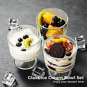 Homaisson Glass Dessert Bowls 6 Pcs, 9.8 oz Footed Crystal Trifle Bowls, Large Dessert Cups for Ice Cream, Sundaes, Parfait, Milkshakes, Fruits, Pudding, Snack, Cereal, Nuts, 3.6×4 in, XL