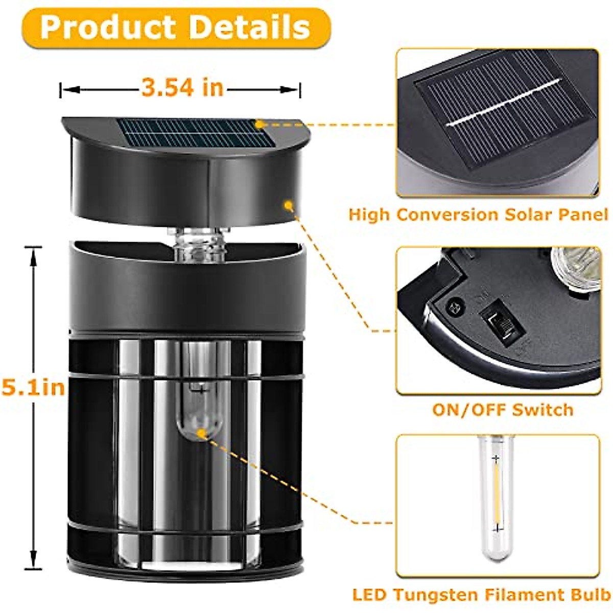 Mancra Solar Fence Lights Outdoor, 6 Pack Solar Wall Lights LED Tungsten Filament Bulb Solar Deck Lights Waterproof Patio Decor for Outdoor Porch Backyard Yard Garden, 3000K