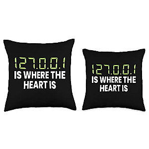 Funny Computer Geek Tees 127.0.0.1 is Where The Heart is Funny Computer Geek Throw Pillow, 16x16, Multicolor