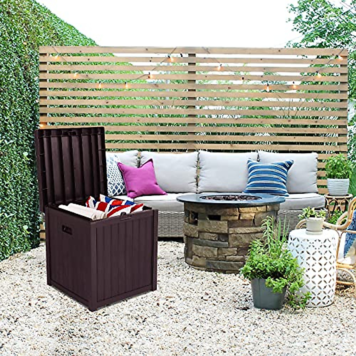 HomVent 51 Gallon Outside Storage Box Deck Boxes Outdoor waterproof Storage Container For Patio Cushions,Patio Furniture, Garden Tools and Pool Toys All Weather Using (Brown)