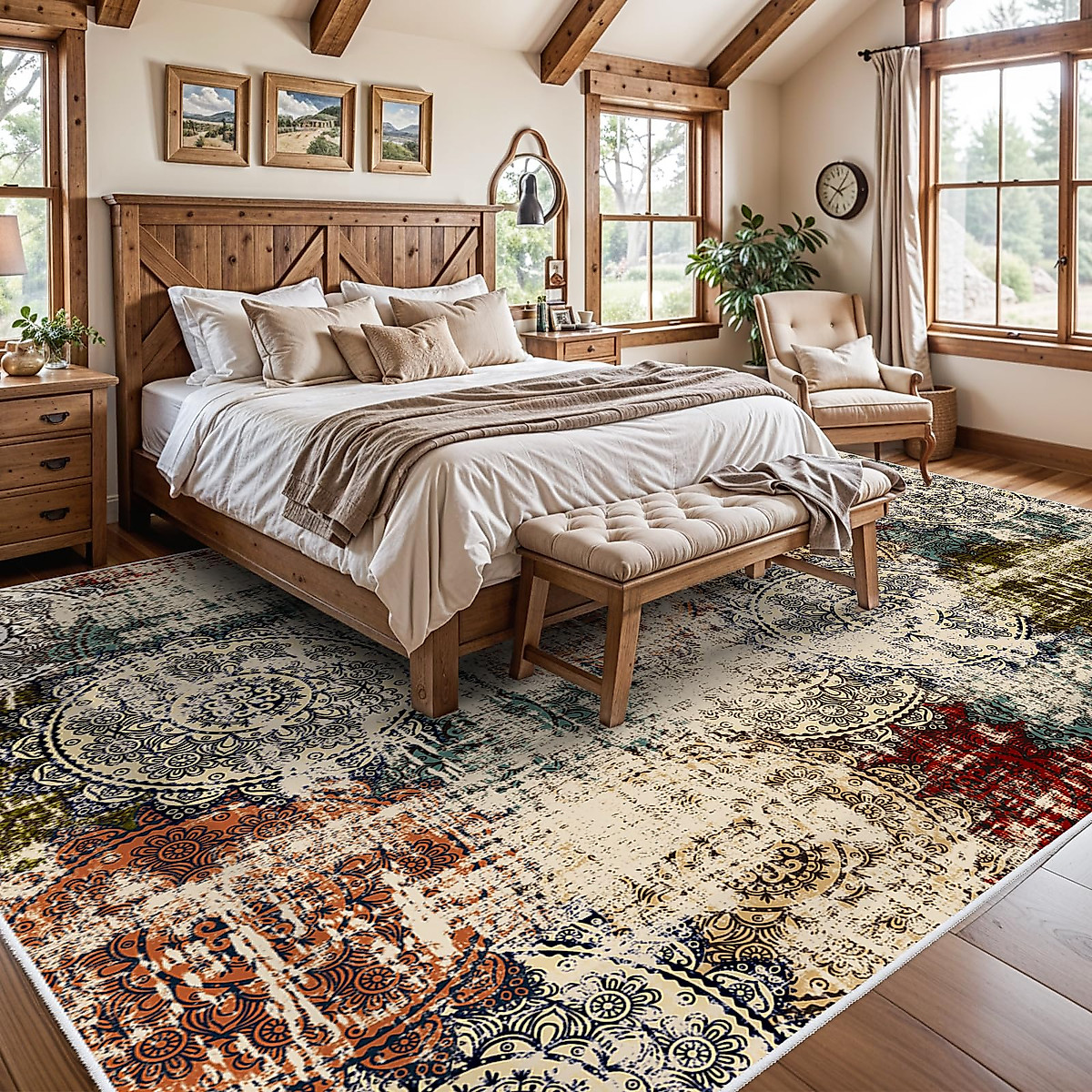 BYYVOO 10x14 Living Room Area Rug - Modern Abstract Large Area Rugs Non-Slip Stain Resistant Carpets for Bedroom Soft Low Pile Rugs 10x14 Red Green Multi