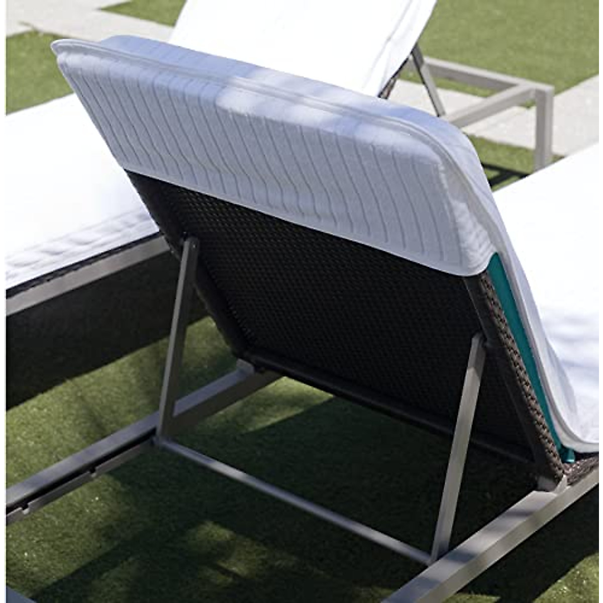 Boca Terry Chaise Lounge Cover - Cotton Terry Cloth Beach Chair Towel - Fitted Beach Towel, White Striped