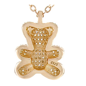AFFY Teddy Bear Pendant Necklace in 14k Rose Gold Over Sterling Silver Round Cut White Cubic Zirconia
