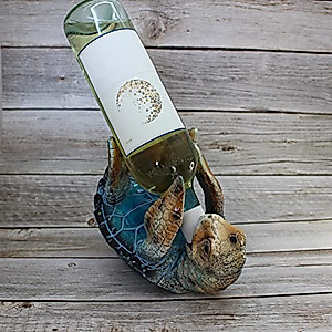 Sea Turtle Bottle Holder Turtle Figurine Natural Color Turtle Wine Bottle Holder, Blue