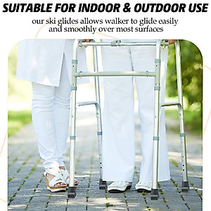 Beeveer 8 Pcs Walker Ski Glides Heavy Duty Coaster Skis Plastic Drive Walker Parts Walker Accessories Fit Walker Feet Glides for 1 1/8 Inch Tubes Seniors Folding Walkers (Gray)