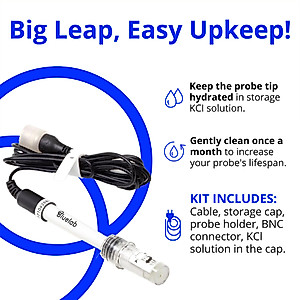 Bluelab PROBPH pH Probe for Water, Replacement Electrode for Meter, Monitor, and Controller & Bluelab CAREKITPHCON Probe Care Kit for pH and Conductivity (TDS) Probes and Pens with 4 Solutions