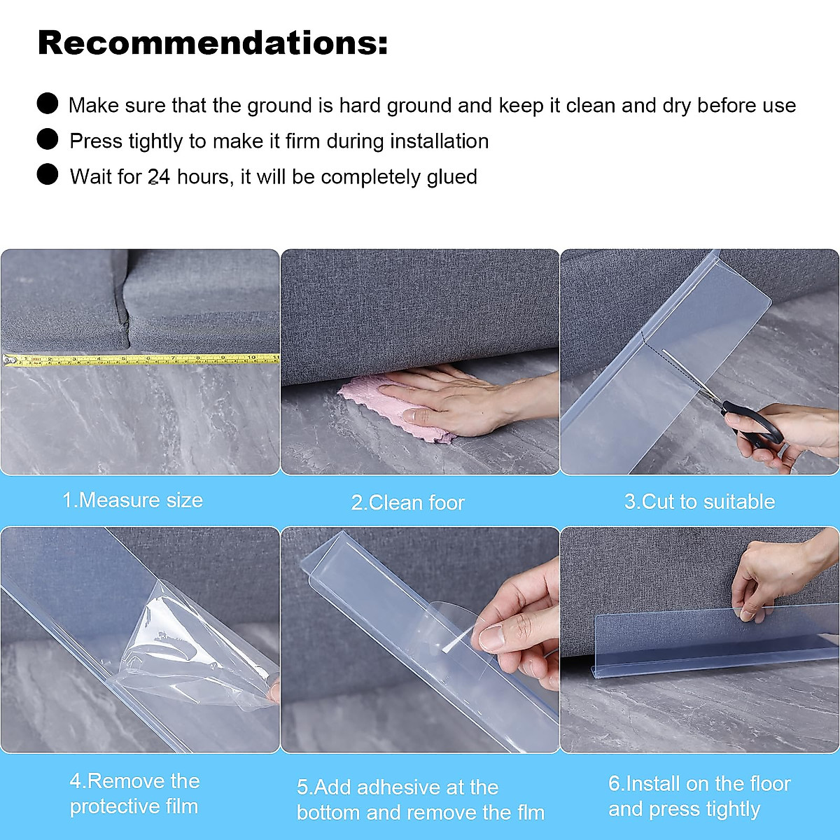 12 Pack Under Couch Blocker for Toys,Under Couch Bed Furniture Blocker Barrier Stopper for Pets Cats Dogs 16" L X 3.2" H Clear PVC Couch Guards with Strong Adhesive
