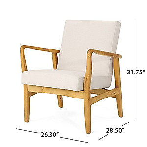 Christopher Knight Home Isaac Mid Century Modern Fabric Arm Chair, Ivory, Walnut 28.5D x 26.3W x 31.75H in