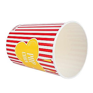 Restaurantware-Bio Tek 32 Ounce Popcorn Cups, 100 Striped Popcorn Tubs - Greaseproof, Disposable, Red Paper Party Popcorn Containers, For Movie Nights