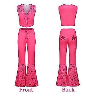 Girls Cowgirl Costume Kids 70s 80s Hippie Disco Cowboy Outfits Halloween Costume Western Looks Cosplay CA010L