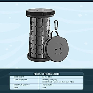 NUMANU New-Gen Collapsible Stool 2-Pack w/Carabiner Clips - Lightweight, Sturdy, Portable, Adjustable Telescoping Compact Folding Chair or Foot Rest for Travel, BBQ, Camping, Queue - Max 400lbs