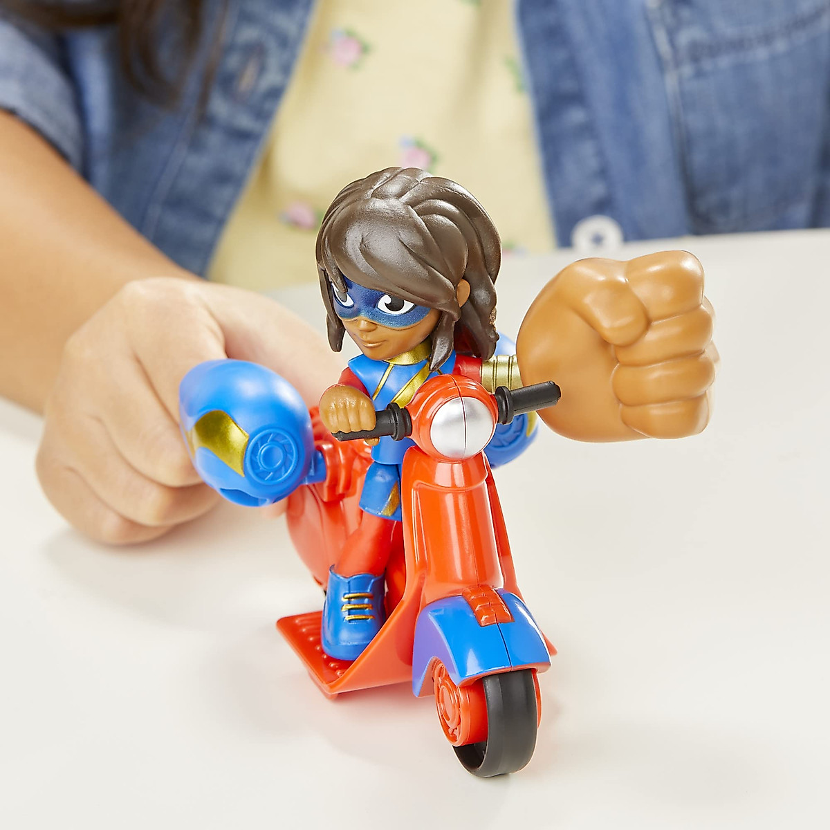 Marvel Spidey and His Amazing Friends Ms.Marvel Action Figure and Embiggen Bike Vehicle, Preschool Toy for Kids Ages 3 and Up