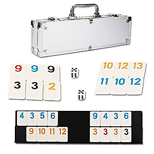 NOLIE 106 Tiles Rummy Cube Game Set with Aluminum Case and 4 Anti-Skid Durable Trays for 2-4 Players