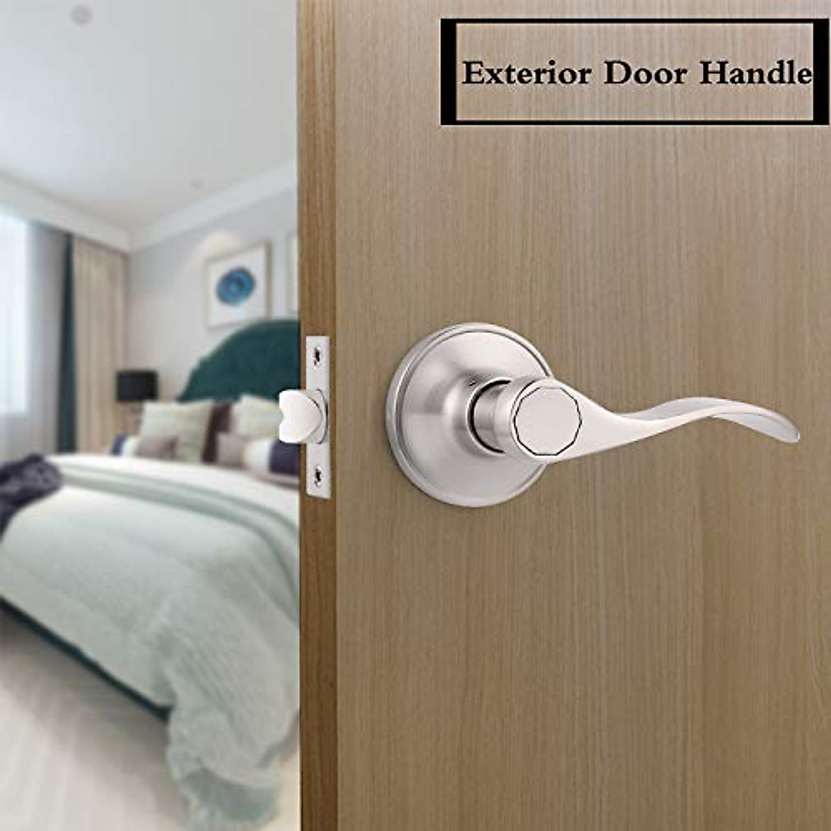 Gobrico 5 Pack Wave Style Euro Interior Door Levers Handles Passage Hall and Closet Leversets Locksets Left/Right Handed Satin Nickel Finish