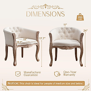 Bonzy Home French Accent Chair for Living Room Bedroom, French Country Chair with Memory Foam and Carved Legs, Stylish Comfy Living Room Chair, Vintage Upholstered Chair for Home Office, Beige