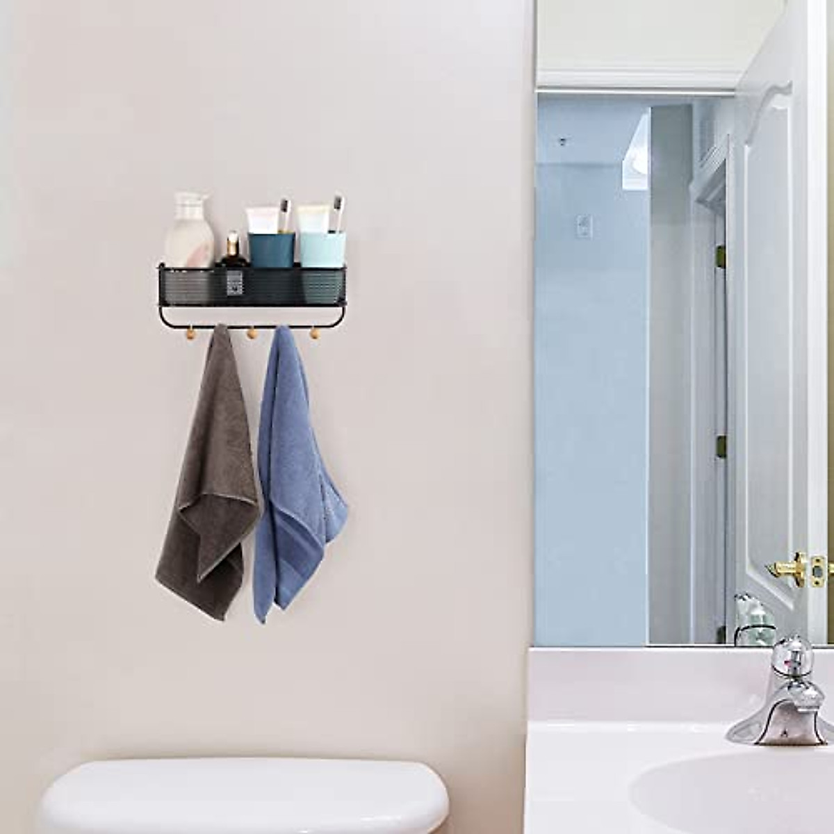 Key and Mail Holder for Wall Decorative 2 Pack Metal Basket Mail Organizer Wall Mount with 5 Key Hooks Mail and Key Rack Hanger for Entryway Storage Leashes Letters Magazines Wallet Coat - Black