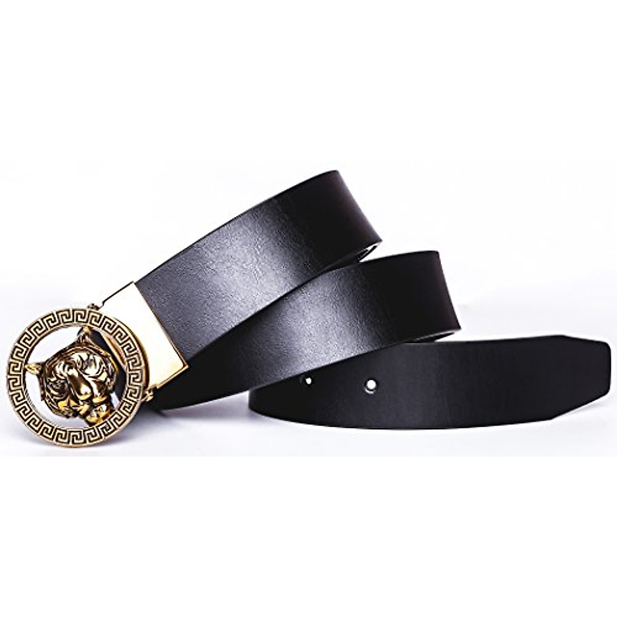 Old John Leather Men's Luxury Gold Tiger Buckle 35-mm Italian Leather Belt (105cm/41.3inch(34-36), Black)