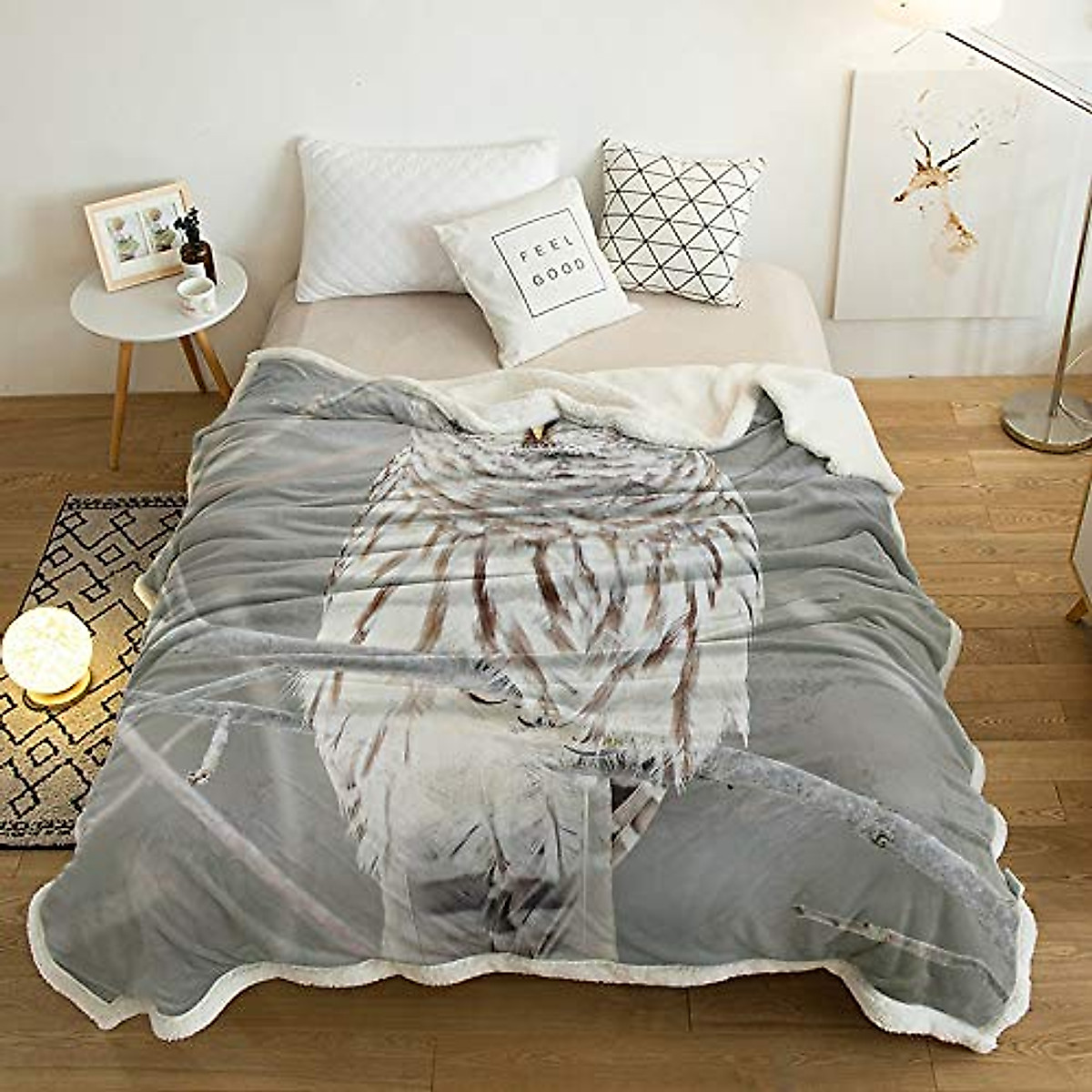 Owl Sherpa Fleece Blanket, Super Thick and Warm Cozy Luxury Blanket 40"x50",Cute White Owl Perch On Tree Branch Bed Blanket, Fuzzy Thick Reversible Fluffy Plush Microfiber Throw Blanket for Couch