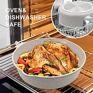 AIKENBBKK 11 Inch Nonstick Deep Frying Pan with Lid, 5Qt Non Stick Skillet with Removable Handle, Aluminum Sauté Pan Compatible with All Stovetops, Dishwasher& Oven Safe (White)