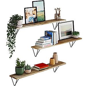 Wallniture Colmar Floating Shelves for Living Room Decor, 36"x6" Long Wall Shelf Kitchen Organization, Office Bookshelf, Storage Shelves for Bathroom Decor, Set of 3, Burnt