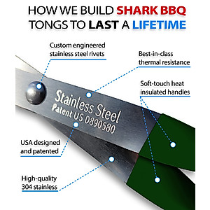 Long Tongs for Grilling: 17.5" Heavy Duty Extra Long BBQ Tongs. Scissor Grip Grilling Tongs, Stainless Steel Metal Tongs for Cooking, Kitchen & Outdoor Barbecue - Grilling Tools & Dad Gift, Green