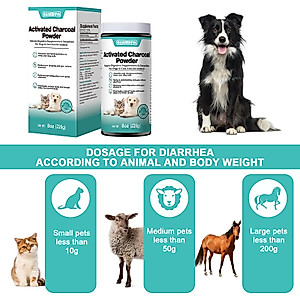 Guanshiya Activated Charcoal for Dogs, Cats, and All Pets, 8oz(Powder), Activated Charcoal Powder for Poisonings, Digestive Upset, and Diarrhea, Eliminates Odors, Non-GMO, Gluten Free
