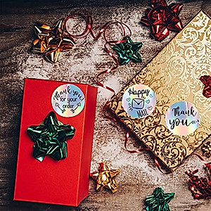 BingXin Rainbow Holo Thank You Stickers-500 Pieces 1.5inch Rainbow Thank You Label Stickers-Thank You for Supporting My Small Business Stickers for Business Shop Wrapping Supplies, Blue,rainbow