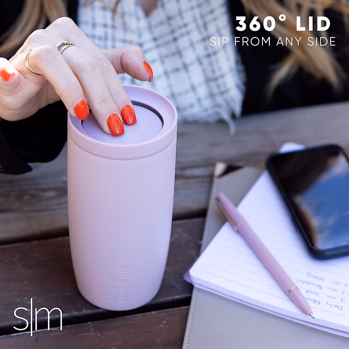 Simple Modern Travel Coffee Mug Tumbler with 360° Lid | Ceramic-Lined Insulated Stainless Steel Cold Brew Iced Coffee Cup Thermos | Gifts for Women Men Her Him | Voyager Signature | 16oz | Meadow Mist