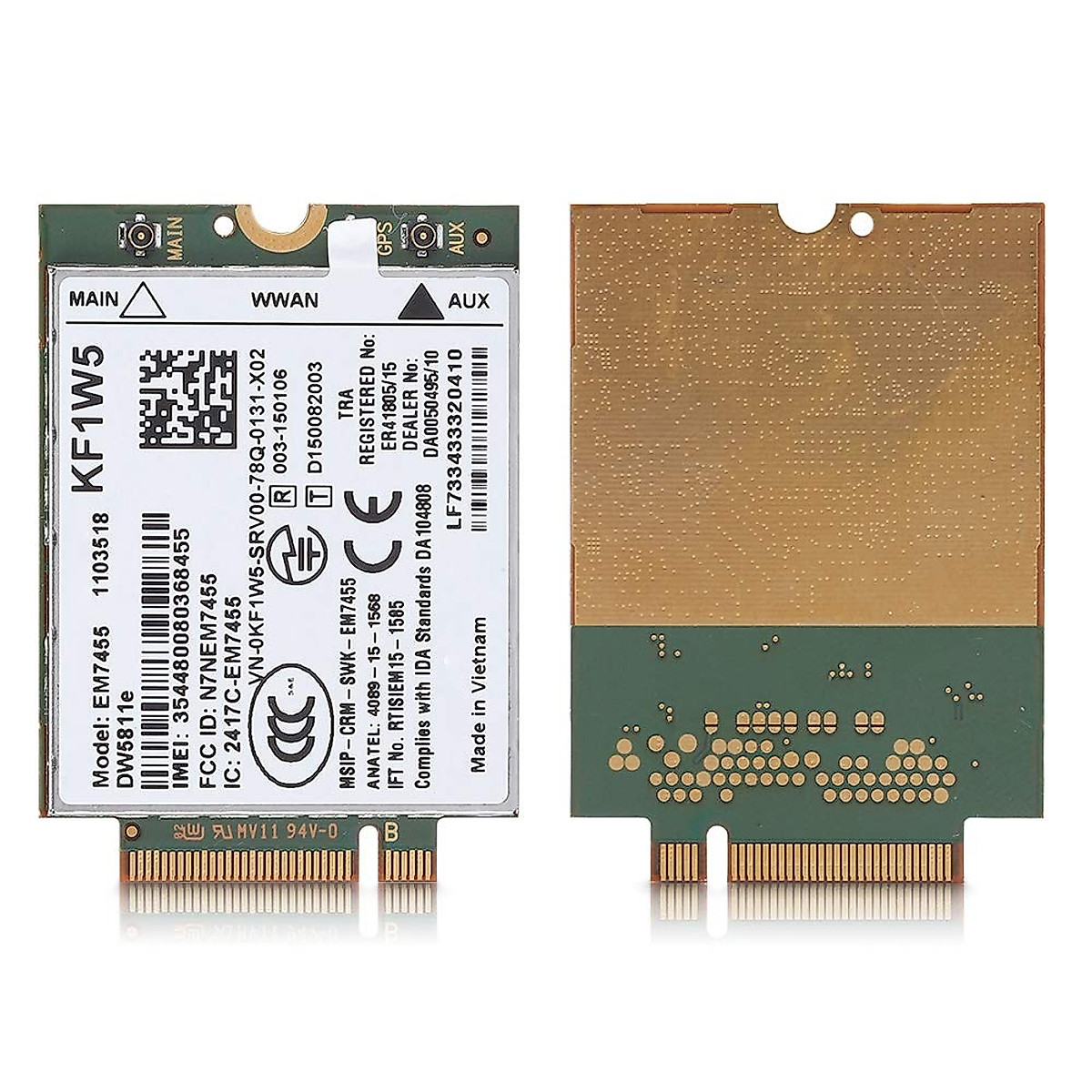 EM7455 Card, 4G LTE WWAN NGFF Module for Dell Latitude, 300 Mbps Download Speed, PCIe M.2 Form Factor