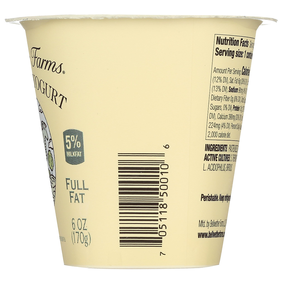 Bellwether Farms, Sheep Milk Yogurt, Plain, 6 oz