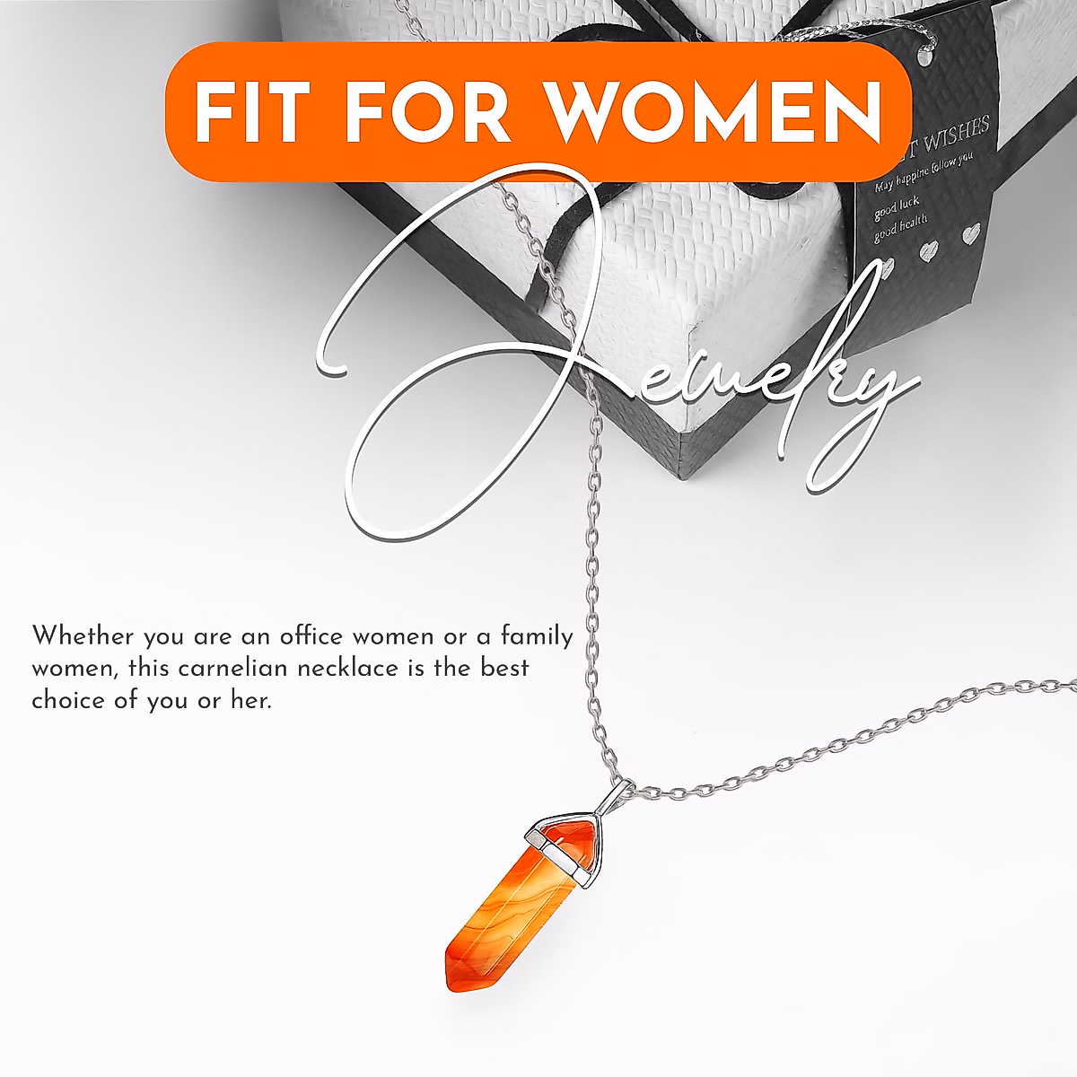 Carnelian Necklace Real Crystal - 2" Faceted Carnelian Crystal Pendant - Carnelian Necklaces for Women- Real Carnelian Necklace - Red Crystals Carnelian - Orange Crystal Pendant - Red Crystal necklace
