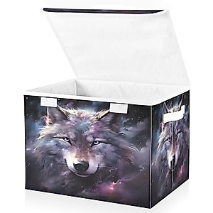 ALAZA Wolf Galaxy Space Storage Bins with Lids,Fabric Storage Boxes Baskets Containers Organizers for Clothes and Books