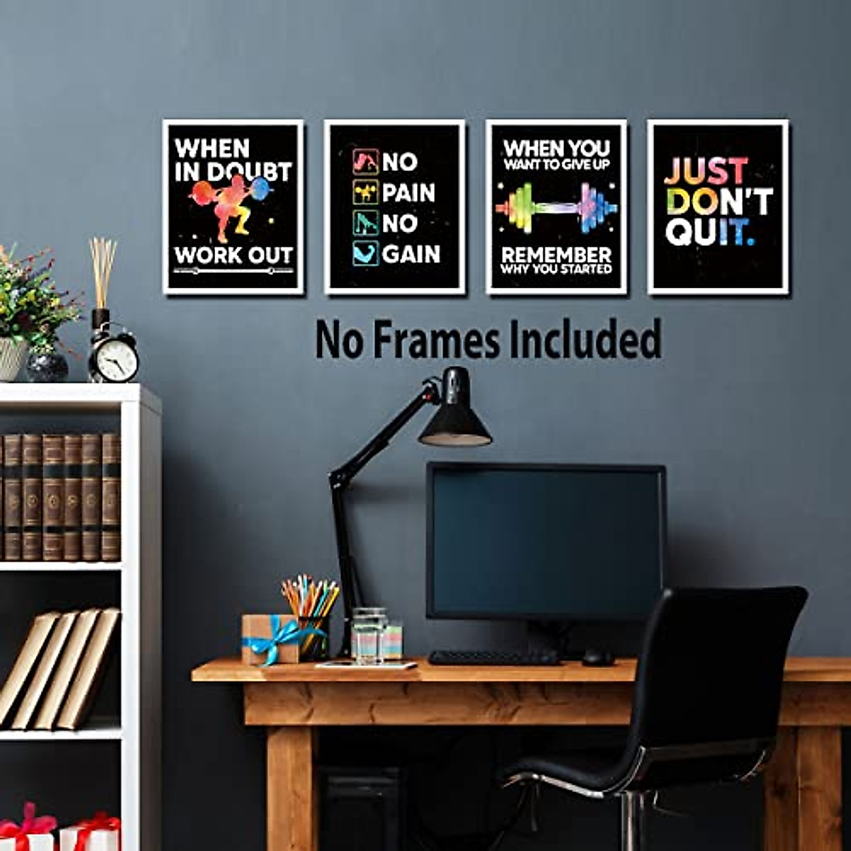 HLNIUC Motivational Gym Wall Art,Inspirational Workout Room Poster, Motivational Words Home Gym Decor Set Of 6(8’’X10’’,Unframed),Positive Canvas Art Print For Gym,Exercise Classroom Decor