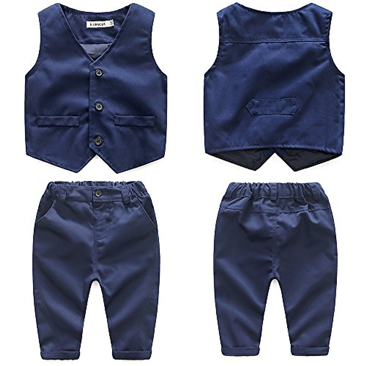 Kimocat Baby Boys Gentleman Bowtie Blue Suits Set Long Sleeve +Vest+Pants (Sky Nature, 0-6month(70#))