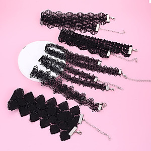 Yolev 6 Pieces Black Choker Necklace Set Black Choker Necklace Set Black Lace Tattoo Velvet Choker Gothic Necklace for Women,