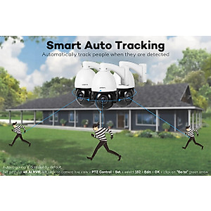 ONWOTE 4K 8MP 20X IP PTZ PoE Security Camera, Smart AI Human Vehicle Detection, Support Auto Tracking, 360° Pan 90° Tilt 20X Optical Zoom, 4.7-94mm Motorized Lens, Auto Cruising, 262-328ft IR IP66