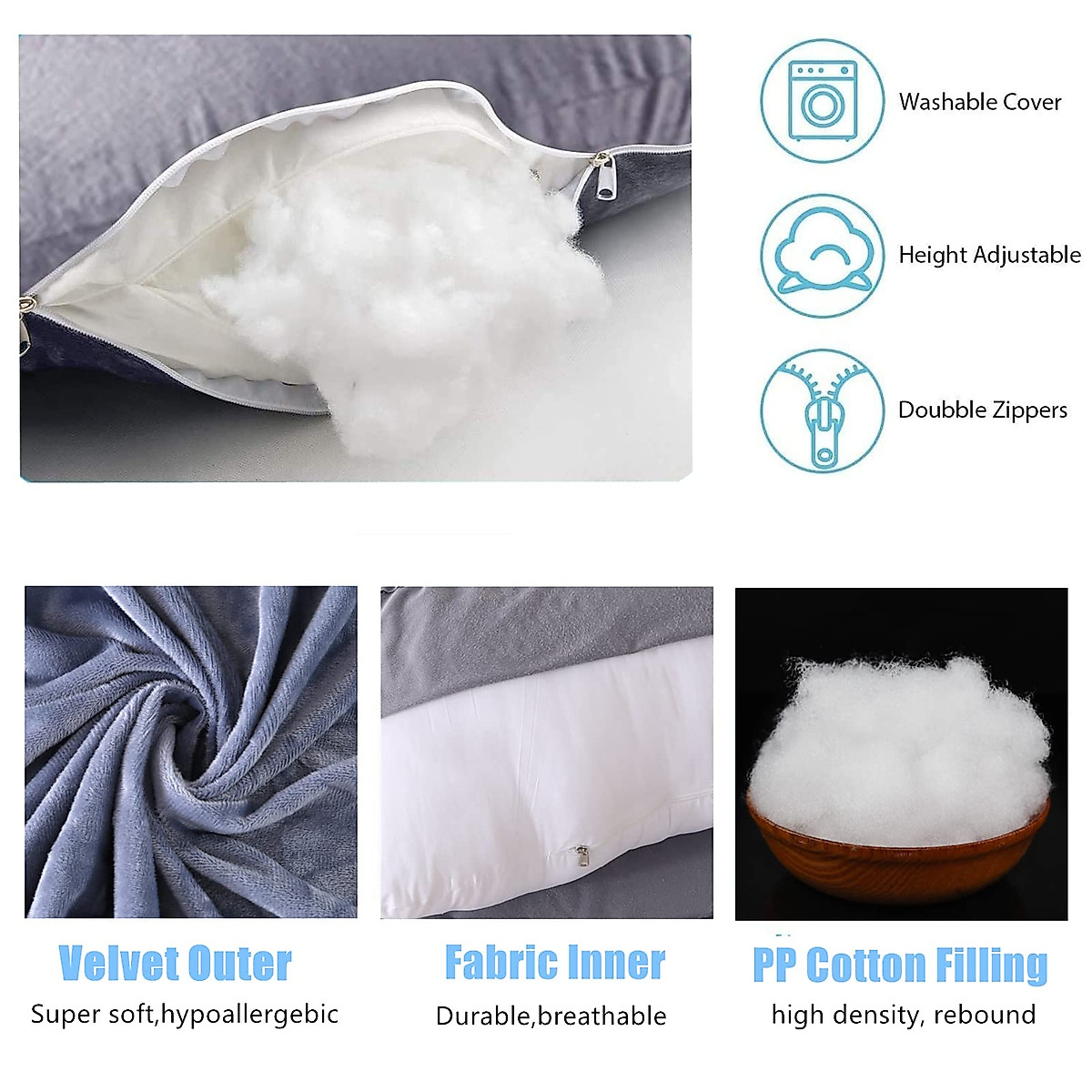 DEXBEXS Pregnancy Pillows, J Shaped Full Body Maternity Pillows witn Removable Cover, Support for Back, Legs, Belly, Hips, Pregnancy Pillows for Pregnant Women (Grey)