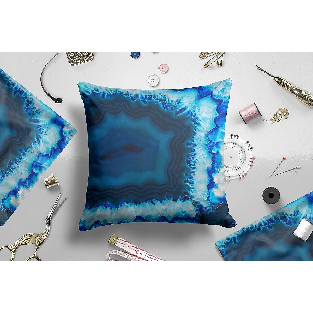 iiRov Summer Design Ink-Fuzed Decorative Throw Pillow - Vivid Blue Agate Crystal