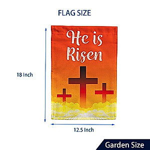 PAMBO He is Risen Religious Easter Garden Flags Burlap Vertical Double Sided, Cross Yard Outside Decoration 12x18 Inch
