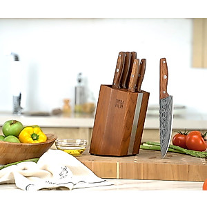 Knife Set, 7 Pieces Knife Block Set, EUNA Kitchen Knife Set with Wooden Handle, Japanese Stainless Steel Chef Knife Set Professional Cooking Knives, Silver