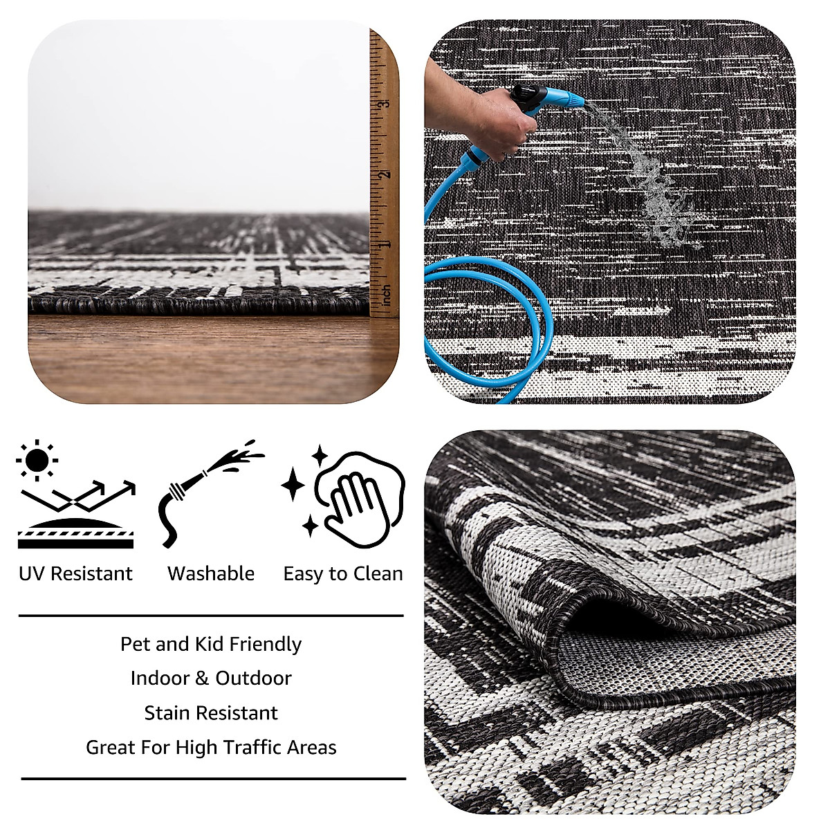 Keen Home Design Modern Outdoor Rug - 8x10 Washable Indoor/Outdoor Rug for Patio, Kitchen, Balcony, Beach, Garden, Deck and Porch. Size: 7'9" x 10'2"
