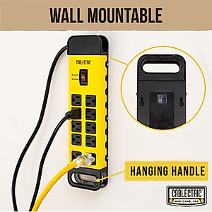 10 Outlet Heavy Duty Surge Protector Power Strip - Industrial Black and Yellow Metal Surge Protector with 15 Foot Extension Cord | Cablectric is an American Owned Brand