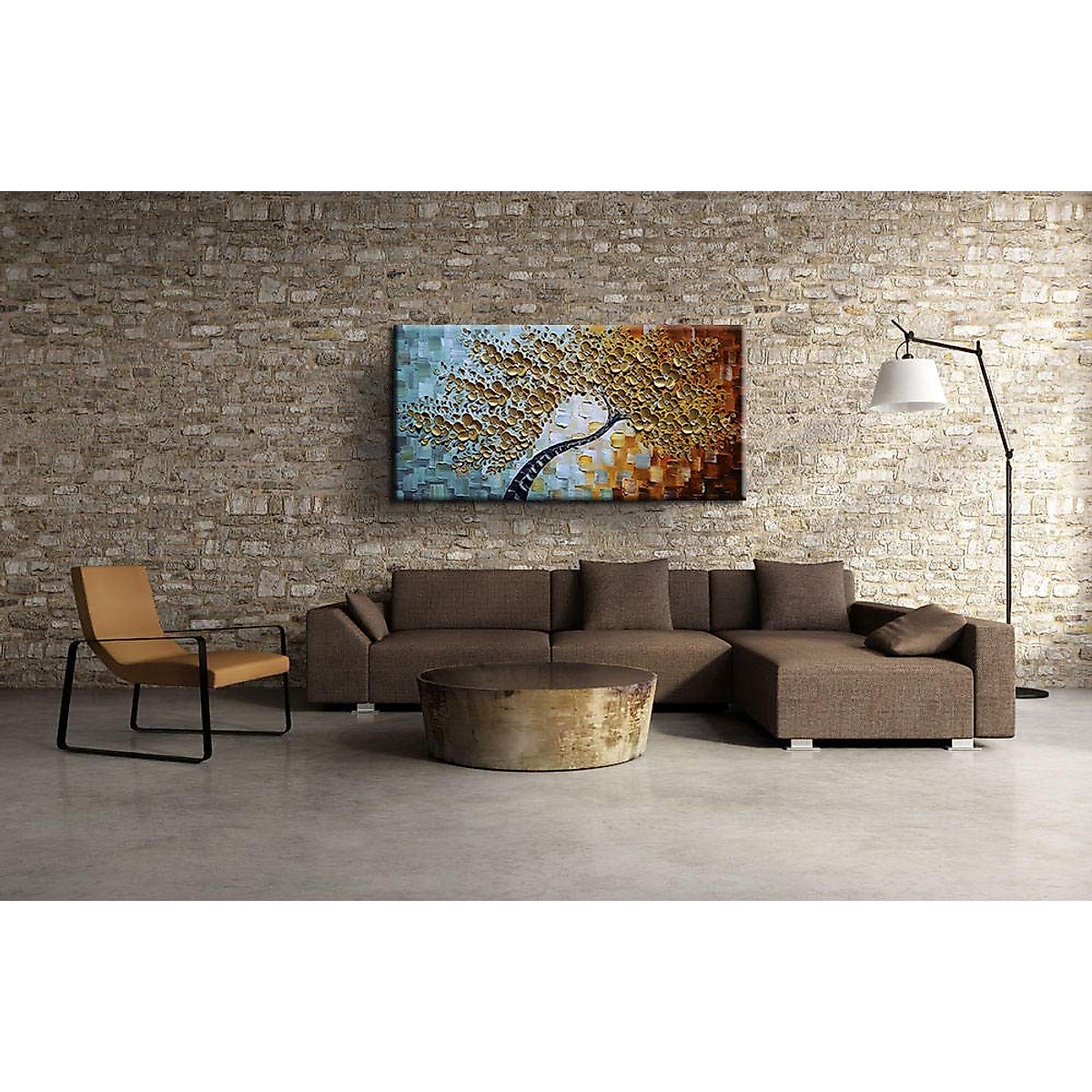 Tyed Art-24x48 Inch Golden Flower Paintings 3D Abstract Paintings Oil Hand Painting On Canvas Wood Inside Framed Ready to Hang Wall Decoration for Living Room Bed Room